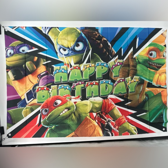 Amazon | Party Supplies | Ninja Turtles Happy Birthday Backdrop Banner ...